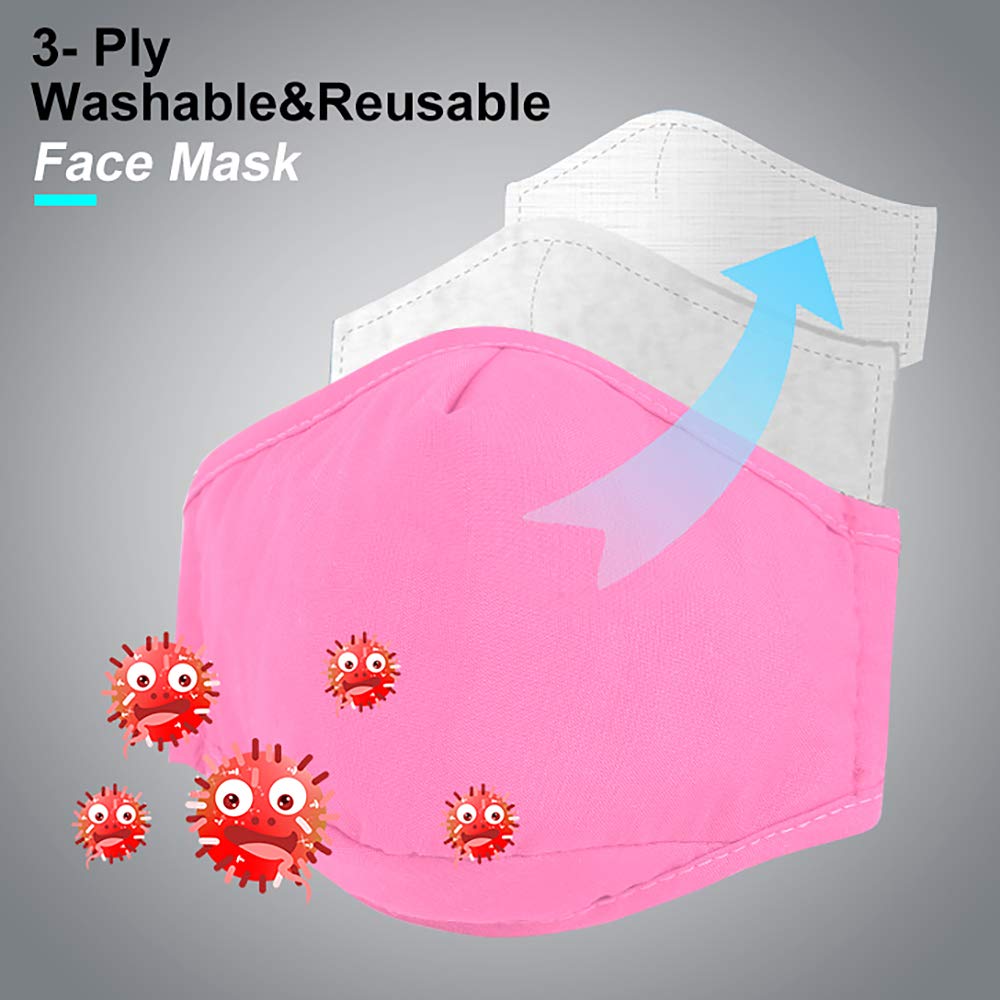 5Pcs Kids Reusable Washable Facial Cotton Covering Breathable Seamless Cotton Children-Includes 10Pcs Filters