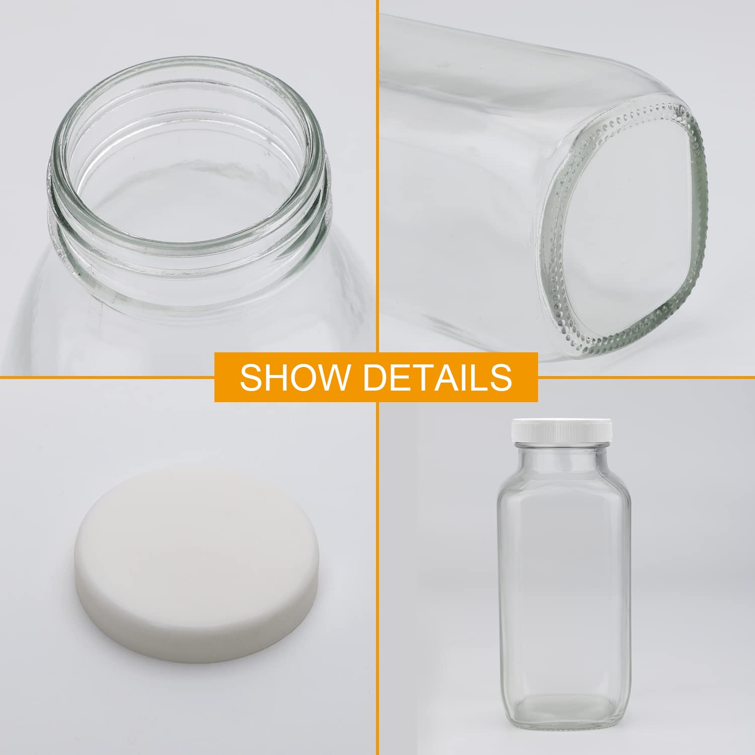 Encheng Glass Bottles 12 Ounce,Airtight Glass Beverage Bottles with Lids,Clear Vintage Drinking Bottles 350ml,Juicing Bottles for Storage Tea,Kombucha,Milk,Smoothies,20 Pack