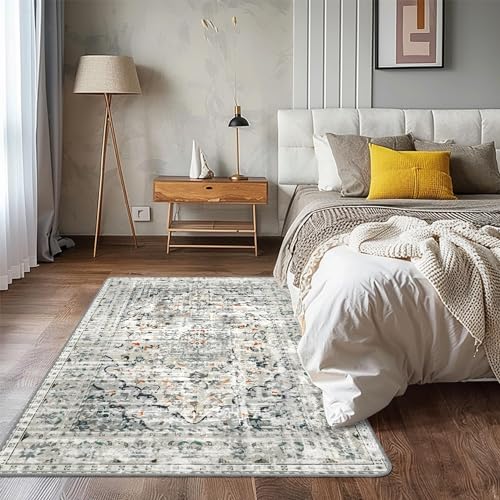 Area Rug 4x6 - Machine Washable Rug for Living Room, Non Slip Rug for Bedroom Dining Room Office Carpet