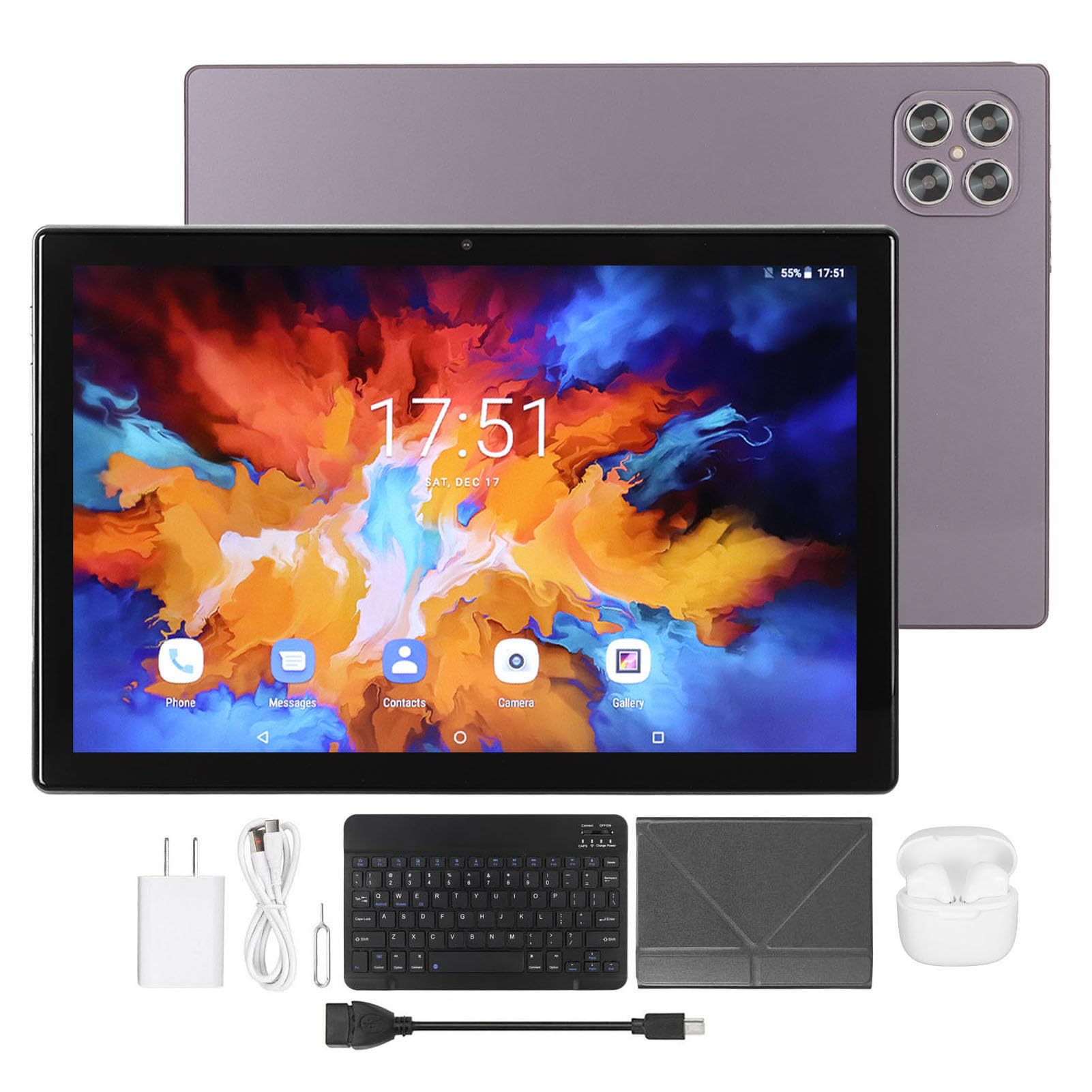 Acogedor 10.1 Inch Tablet for Android 11.0, 5G WiFi 12GB RAM, 256GB ROM, 8+20MP Dual Camera, MT6735 8 Core, HD Tablet with BT Keyboard Earbuds US Plug 100โ240V (US Plug)