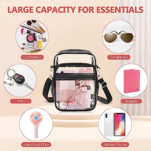 Blvornl Clear Crossbody Bag with Adjustable Shoulder Strap, Stadium Approved PVC Clear Purse Bag with Front and Side Pocket, Clear Messenger Bag for Women and Men for Concerts Events Festivals