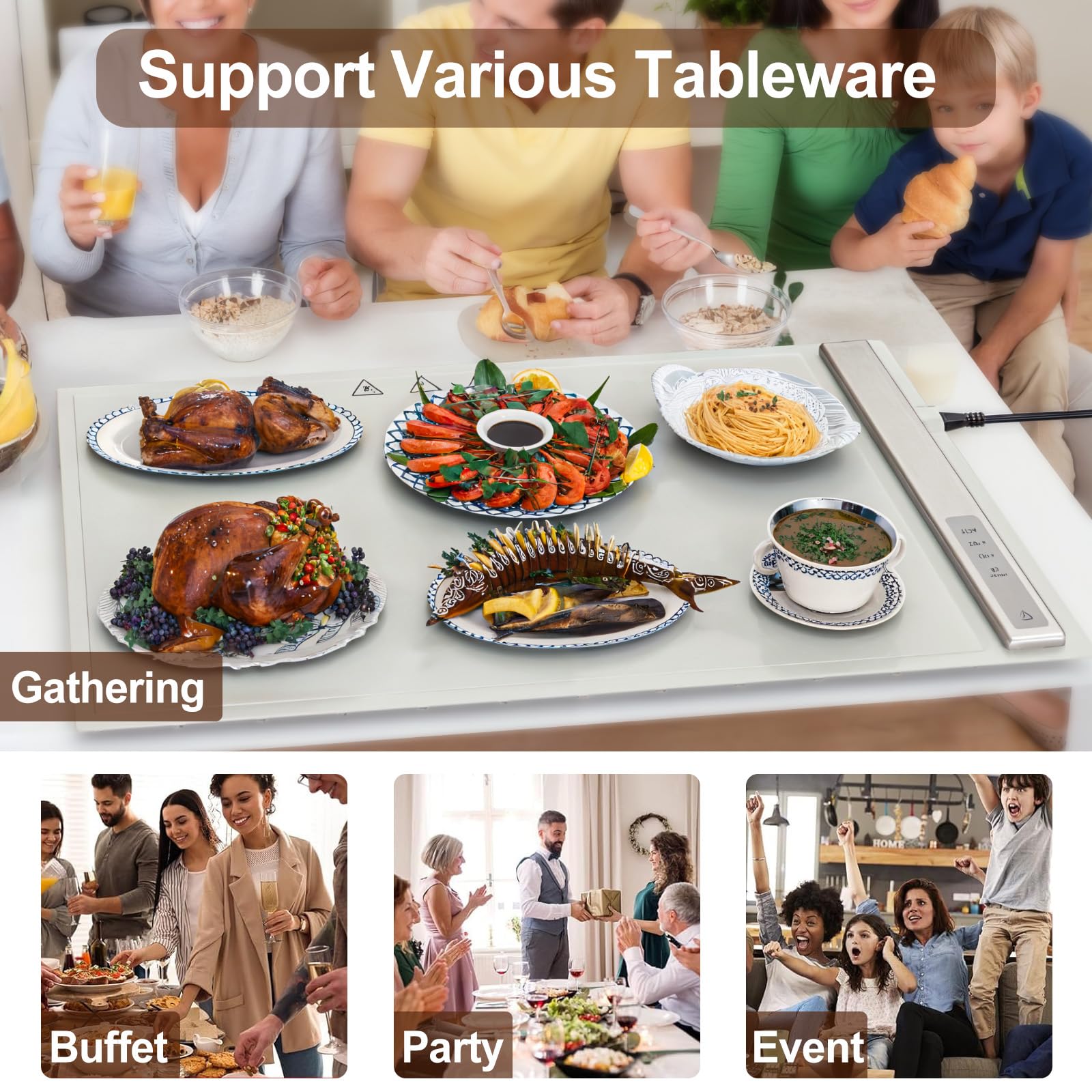 Generic Food Warmer Mat - The Ultimate Solution for Keeping Your Food Warm | Premium Warming Mat, Perfect for Dining Table | Reusable & Safe | Keep Meals Hot | Food Heating Made Easy-Gray
