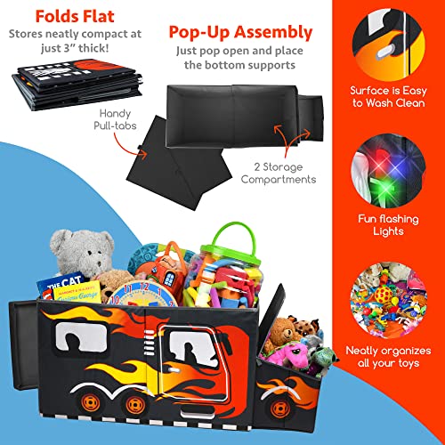 KAP Large Toy Box for boys with flip Lid & Lights up, Foldable Sturdy Toy Storage Organizer Decorative Bins Baskets for Kids, Nursery, Closet, Bedroom, Playroom, 34.8" L x 13" W x 15.7" H