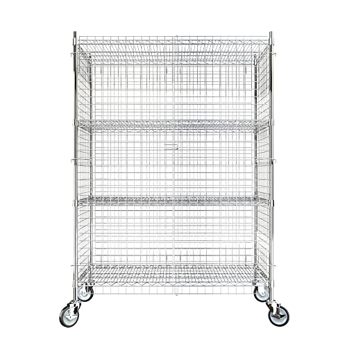 Commercial Grade NSF Listed Metal Wire Mesh Storage Chrome Mobile Security Cage Kit, 24" x 48" x 70", Perfect for Warehouse, Grocery Store, Restaurant, Dishroom