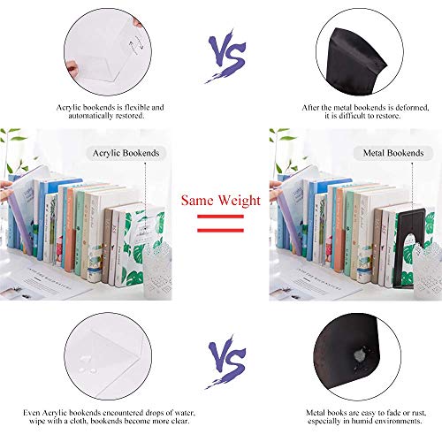 MerryNine Plastic Acrylic Bookends Pair Organizer Bookshelf Decor Decorative Bedroom Library Office School Supplies Stationery Gift (Plastic Acrylic_2 Pairs)