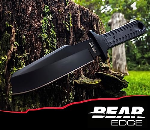 Bear Edge Compact Bowie, 5β 440 High Carbon Stainless Steel Blade, Lightweight Black G10 Handles, Ballistic Sheath Included (61108)