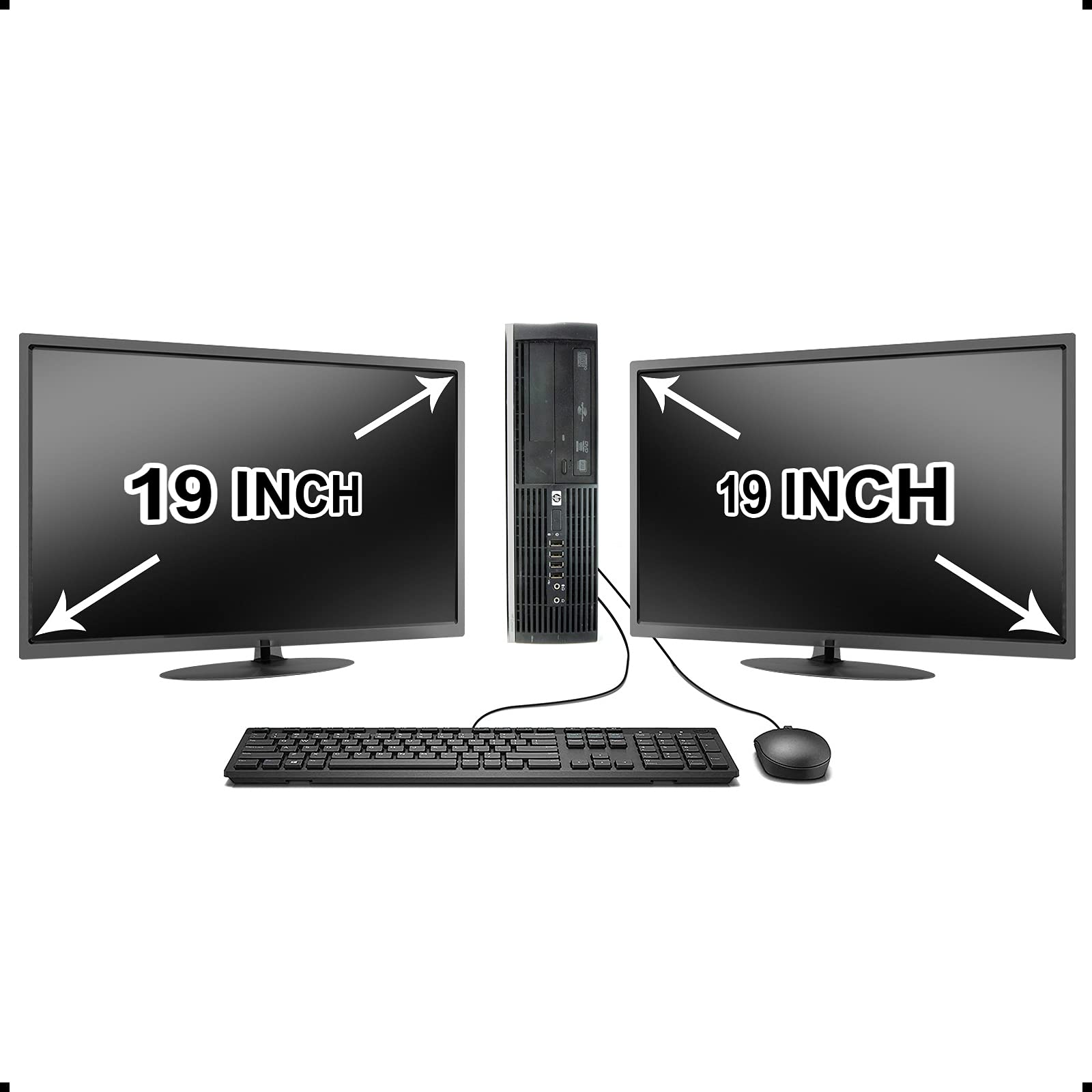 HP Elite Desktop Computer, Intel Core 2 Duo 2.9 GHz, 8 GB RAM, 1 TB SATA HDD, Keyboard & Mouse, WiFi, Dual 19in LCD Monitors (Brands Vary), DVD, Windows 10 (Renewed)