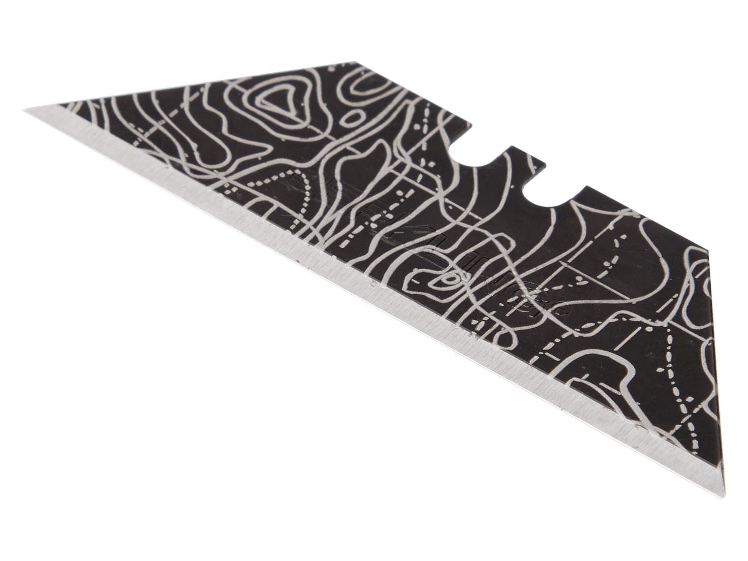 NDZ Performance Steel Blade Replacement for Utility Knife & Box Cutters, Custom Razor Blade, Double Sided Laser Engraved Designs, Black - Topographic Map, Three Pack