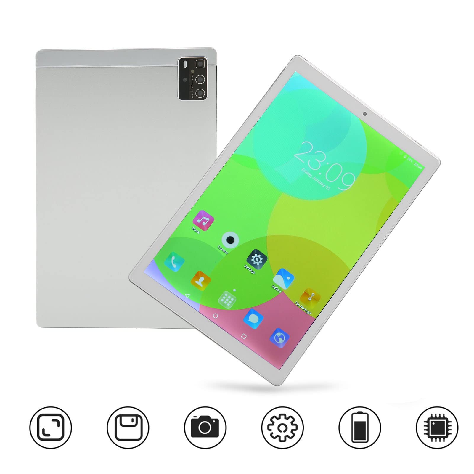 Airshi Call Tablet, 5MP 8MP Dual Camera 2.4 5GWiFi 10.1 Inch Tablet 6G 128G 100‑240V Gaming Silver (US Plug)