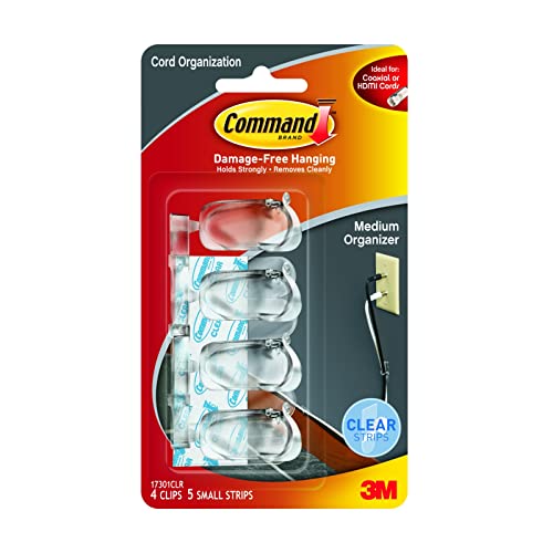 Command Medium Cord Clips, Clear, 4-Clip