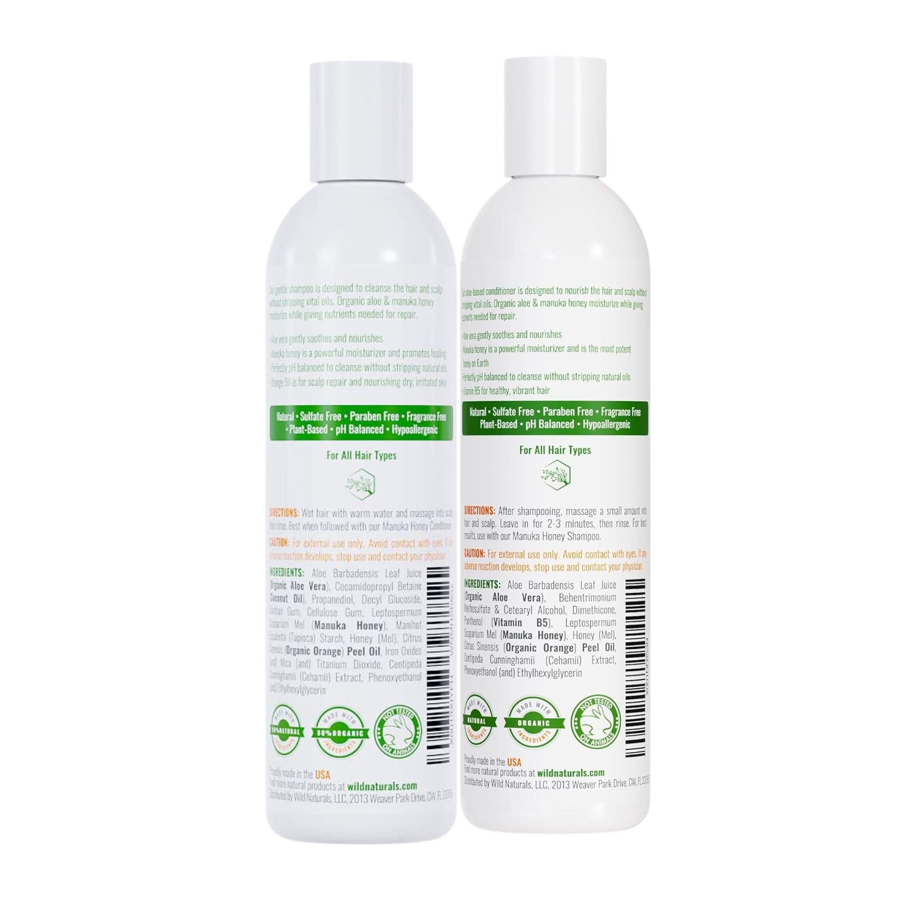 Manuka Honey Shampoo and Conditioner - Soothing Moisturizing Formula for Eczema, Psoriasis, Curly Hair and Color-Safe - All Natural Set