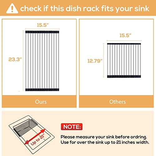 Atposh Roll up Dish Drying Rack 21β*11.5β Over The Sink Dish Drainer for Kitchen Counter Portable Versatile Foldable Dish Drying Rack Mat Silicone Wrapped SUS304 Stainless Steel Dish Drying Rack