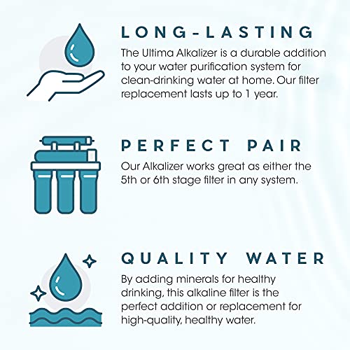 Better Home Water Treatment 10-Inch Ultima Alkalizer, Universal Alkaline Post Filter Replacement for Reverse Osmosis RO Under Sink Water Filter System, Alkaline Water Ionizer to Increase Water pH