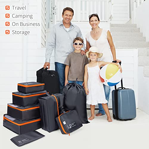 DIMJ Packing Cubes for Suitcases,8 Sets Travel Luggage Organizers for Travel Accessories with Waterproof Shoe Bag and Lightweight Durable Packing Pouches. (Black)