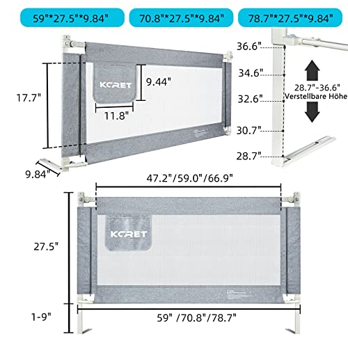 KCRET Bed Rail for Toddlers,Upgraded Infants Safety Bed Guardrail with Breathable Fabric for Twin, Double, Full-Size Queen & King Mattress (78.7“×30”, Gray)