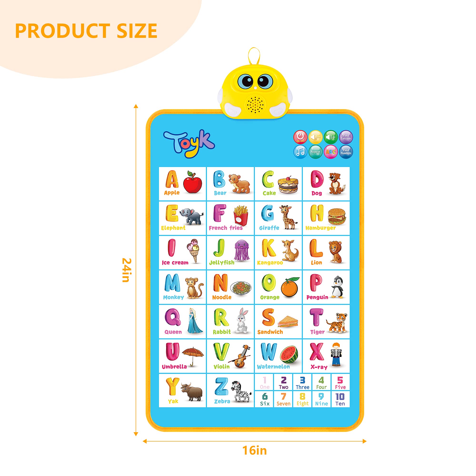 Electronic Alphabet Wall Chart, Talking ABC, 123s, Music Poster, Interactive Educational Toddler Toy, Gifts for Age 1 2 3 4 5 Year Old Boys Girls, Kids Fun Learning at Daycare, Preschool, Kindergarten