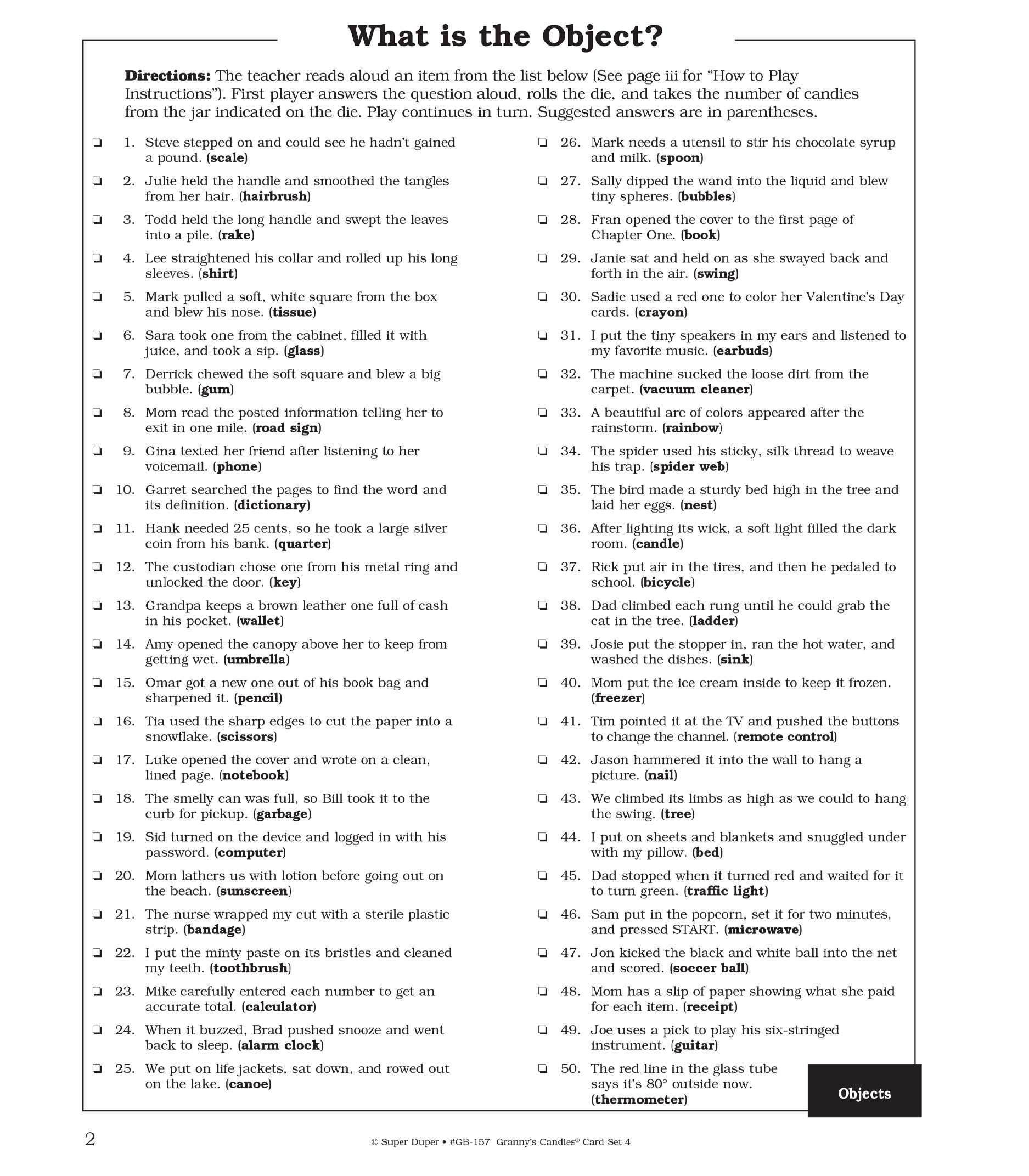 Super Duper Publications | Granny's Candies® Vocabulary & Word Meaning Game Inferences Cards (Add-On Set 4) | Educational Learning Resource for Children