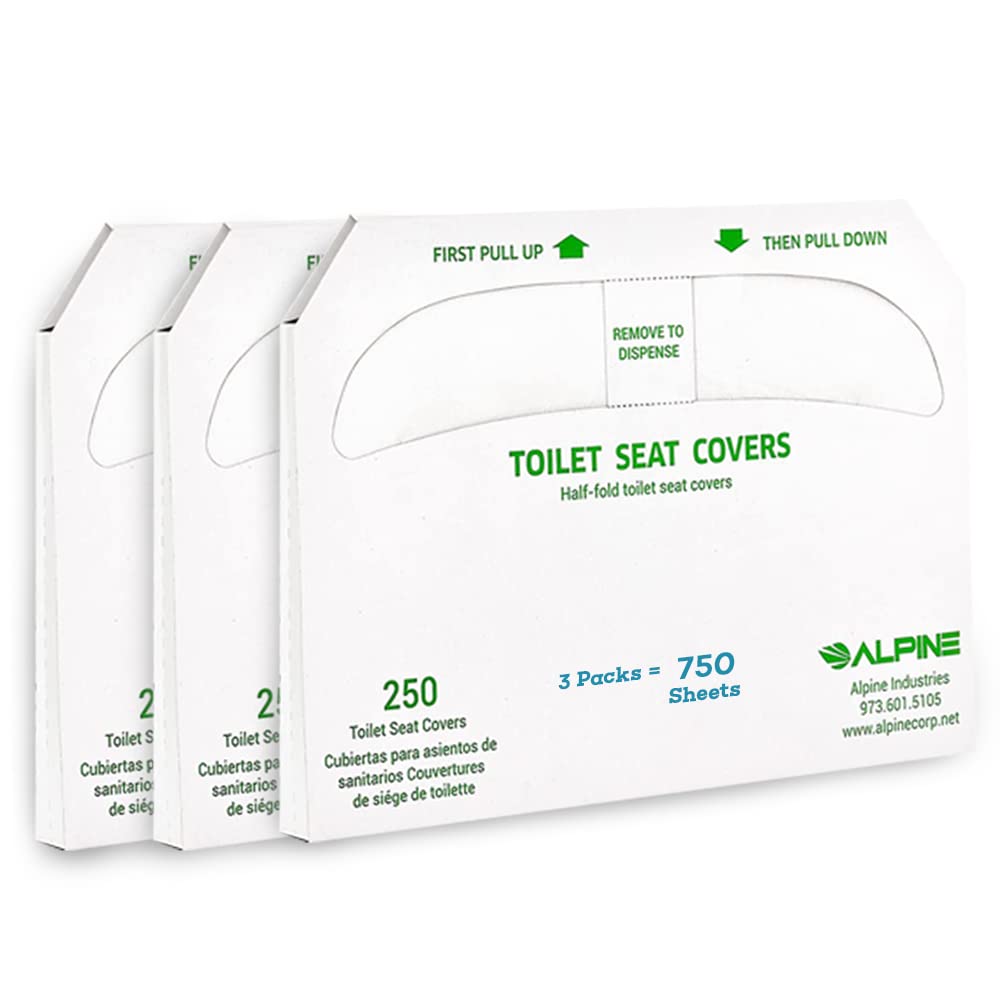 Alpine Industries 20 Packs of 250 Half-Fold Toilet Seat Covers - For Adults and Kids Potty Training, 100% Biodegradable - White (5000 Sheets)