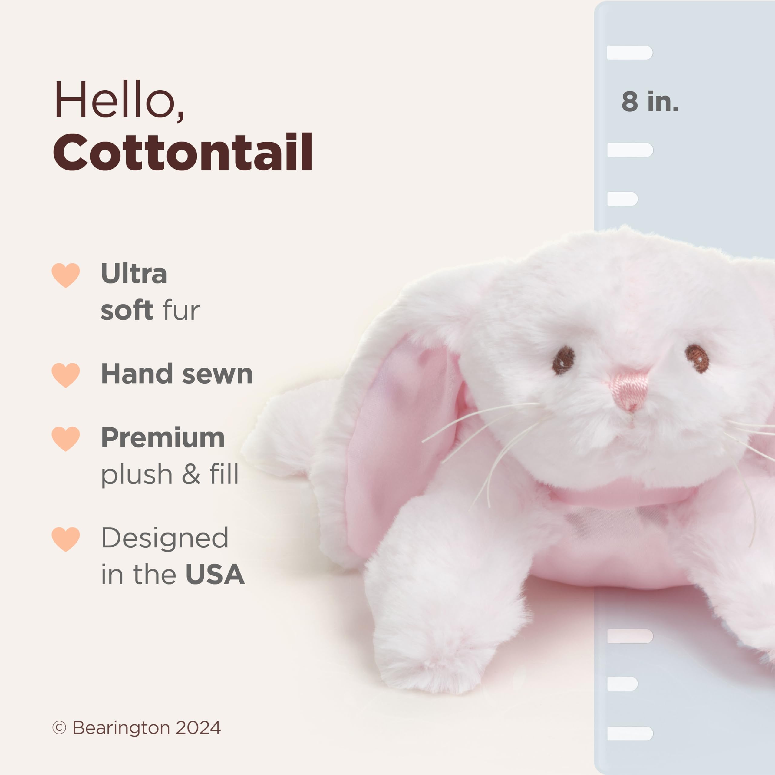 Bearington Baby Cottontail Plush Stuffed Animal Pink Bunny with Rattle, 8 inches