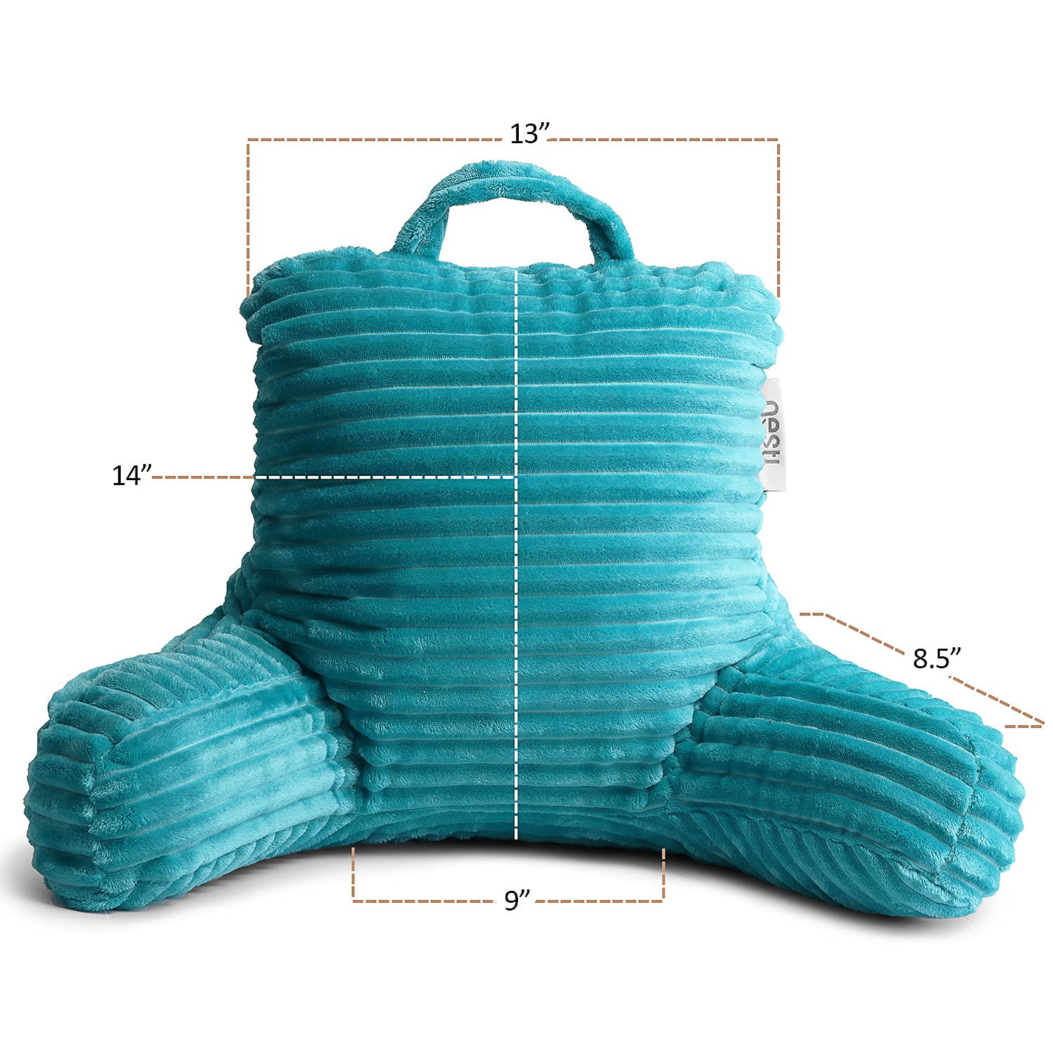 Clara Clark Reading Pillow for Kids – Back Pillow for Sitting in Bed, Plush Bed Pillows for Sitting Up in Bed, Teal Kids Reading Pillow, Shredded Foam Bed Chair Pillow with Arms and Pockets