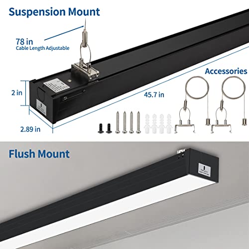DAKASON 4FT Linkable LED Linear Light, 40W Replacing 120W, 3000K/4000K/5000K CCT Selectable, Commercial Linear Lighting Fixture for Office, Dimmable Suspended Lighting for School, Market, 4 Pack