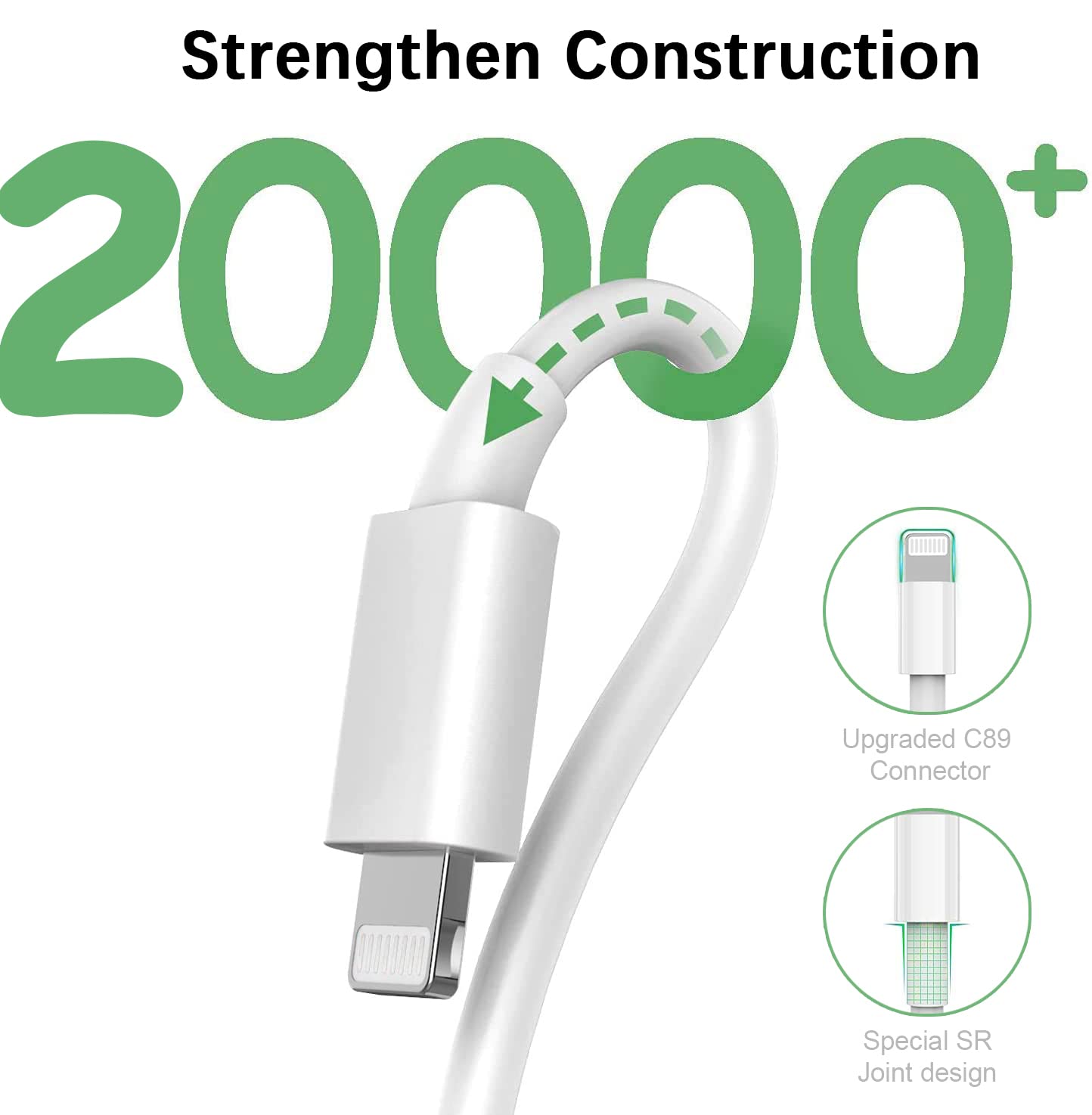 Marchpower iPhone 14 Charger Cord-3Pack 3ft 6ft 10ft MFi Certified Lightning Cable USB-A Fast Charging Cable Compatible with iPhone 13 12 11 Mini Pro Max SE X XS XR 8 7 6 Plus iPod iPad AirPods, White