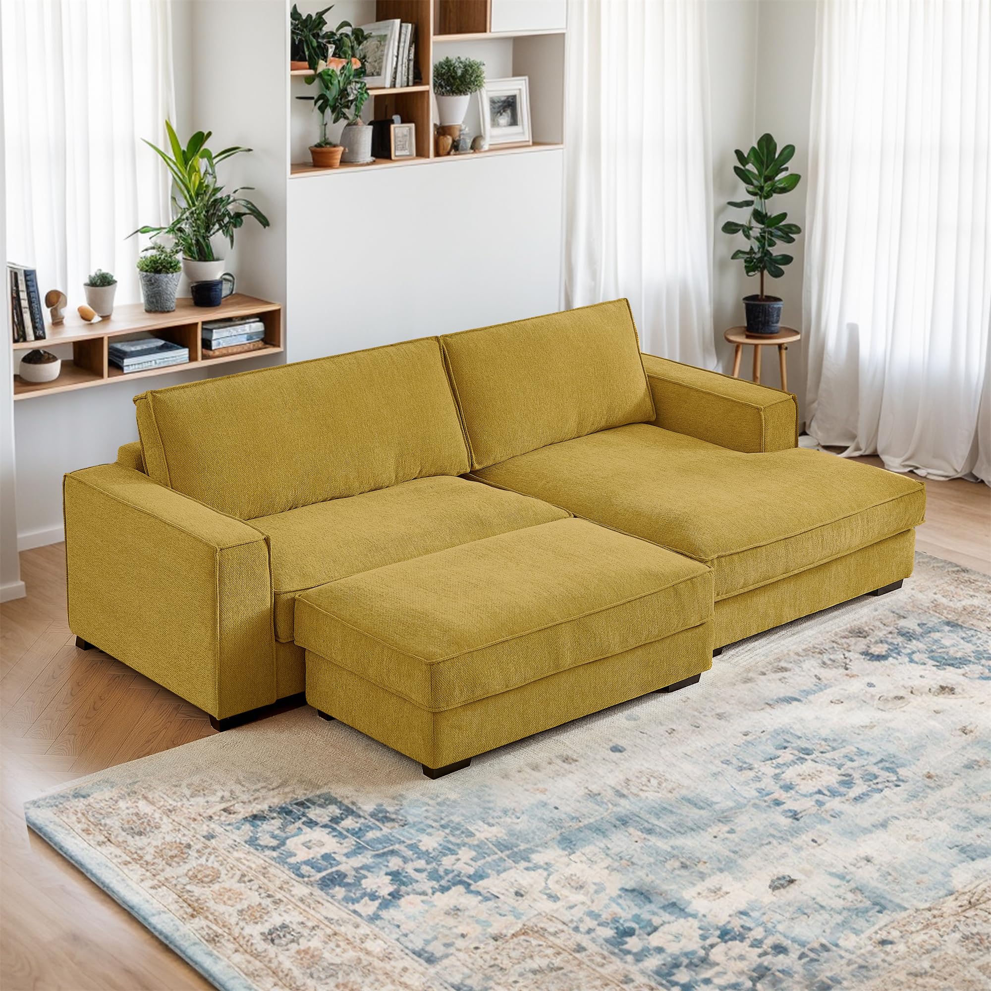 AUGOP Modern Chenille Fabric Ottoman for Modular Sectional Sofas - Versatile Footrest Living Room, Bedroom, Office Spaces (Yellow, Ottoman)