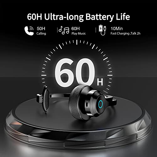 Bluetooth Headset with Microphone,Trucker Bluetooth Headset with Noise Cancelling,50Hrs Call Time,CVC8.0 Dual Mic, V5.1, Wireless Headset with Paddle Mute,On Ear Headphones for PC,Laptop,Cell Phones