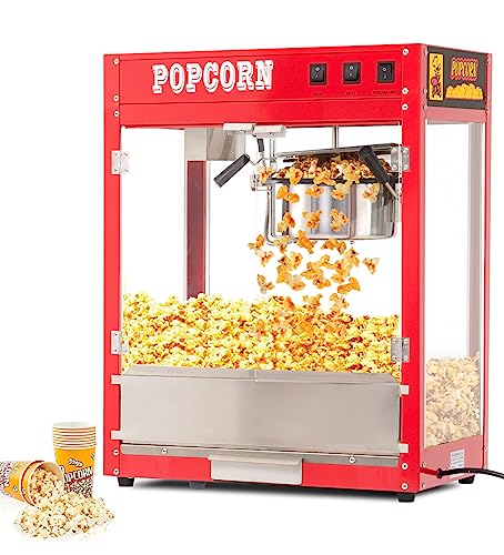 Garvee Commercial Popcorn Machine - Electric Extra Large Popcorn Popper Machine 8 oz Kettle, Popper Popcorn Maker for 60 Cups for Batch,Movie Theater Poppers Machine with 10 PACK Popcorn Buckets