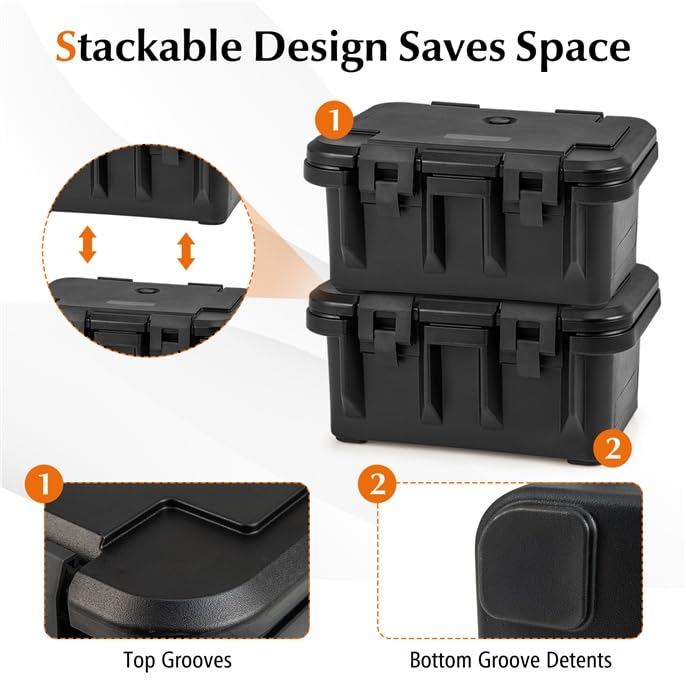 ARLIME 31QT Insulated Food Pan Carrier, Stackable Hot Box w/ 3 PC Food Pans, 8β Deep Top Load LLDPE Food Warmer for Restaurant, Canteen, Catering, Buffet Party, Black (1)