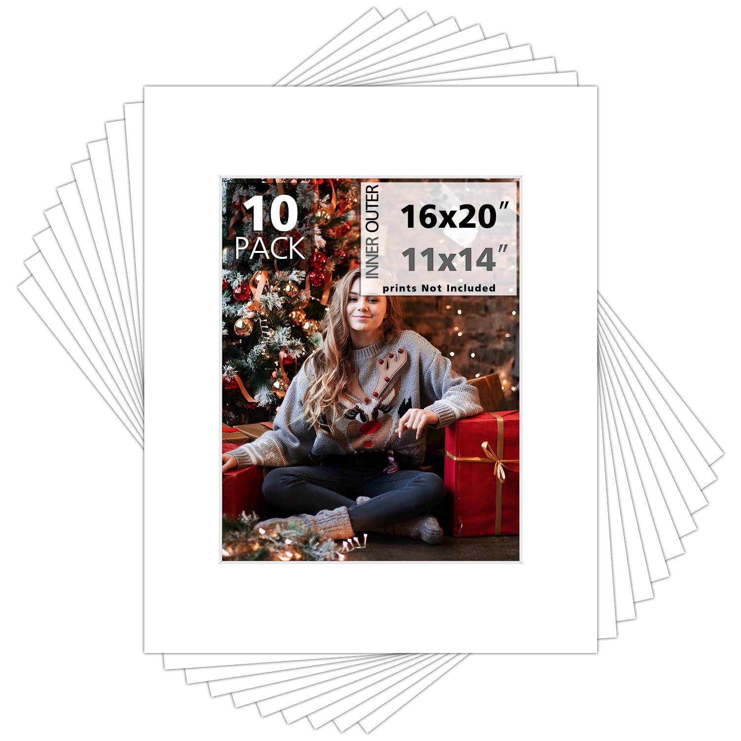 Mat Board Center, Pack of 10, Premier Acid-Free Pre-Cut 16x20 White Picture Mats for 11x14 Photos