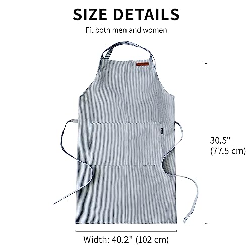 HANEE Cross-Back Apron for Men and Women, Cotton Canvas Apron with Stripes (3 Colors) (Navy Blue)