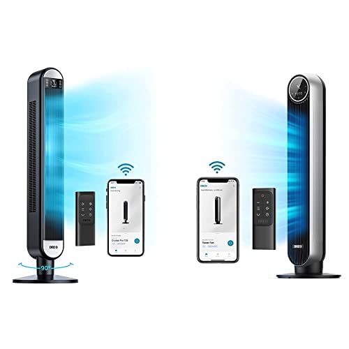 Dreo 42 Inch Smart Tower Fan, 90° Oscillating Fan, WiFi Alexa Fan, Voice Control & Nomad One S Alexa Fan, Quiet Tower Fan with Remote, 90°Oscillating Fan with Voice Control, Silver, 36inch(DR-HTF007S)
