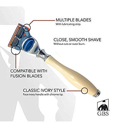 G.B.S 5 Blade Faux Fusion Compatible Razor with Chrome, Ivory