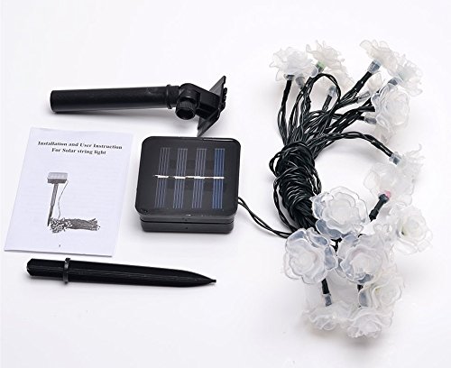 chuangsheng Premium Quality Solar String Light, 20 LED Waterproof Rose Solar Fairy String Lights for Christmas Garden Patio Wedding Party Fence Window and Home Holiday Festival Decorations (White)