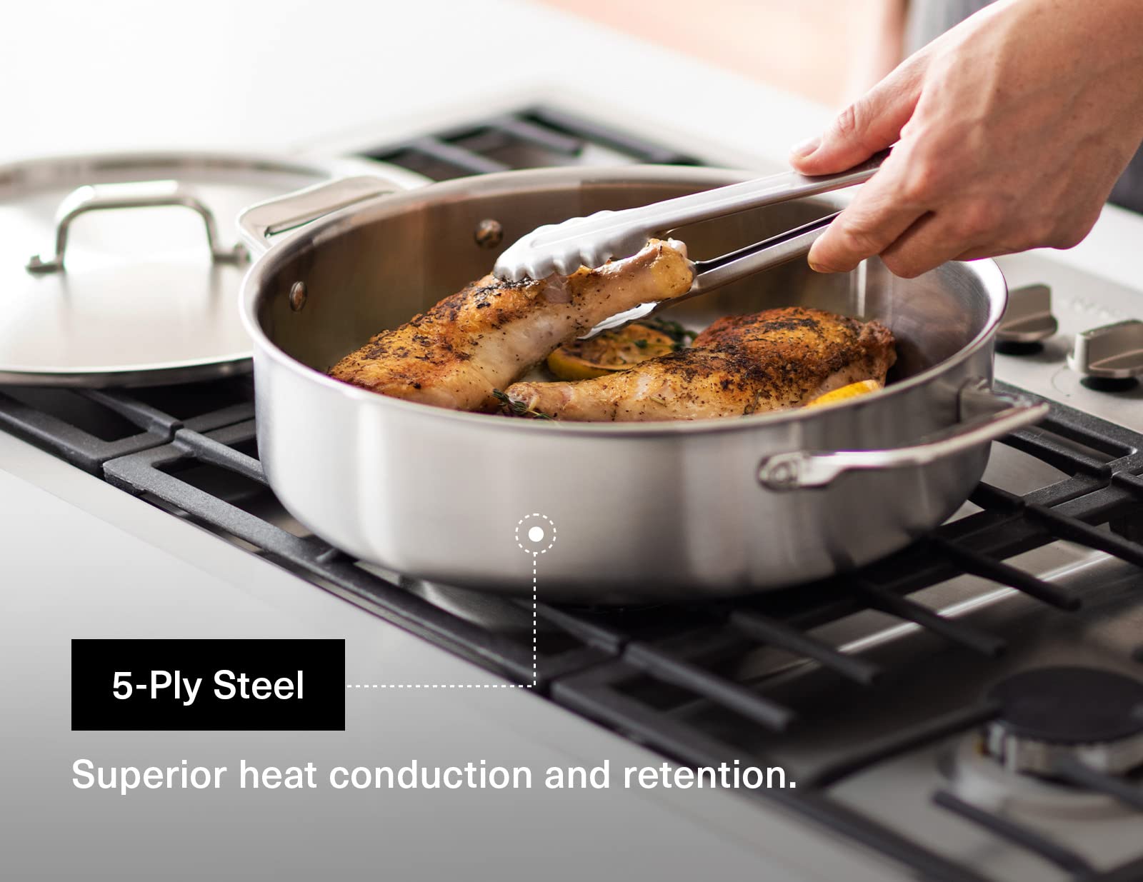 Misen 6 Quart Stainless Steel Rondeau Pot with Lid - 5-Ply Steel Braiser Pan with Handles