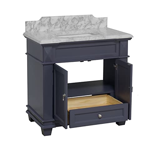 Elizabeth 36-inch Bathroom Vanity (Marine Gray/Carrara): Includes Marine Gray Cabinet with Authentic Italian Carrara Marble Countertop and White Ceramic Sink