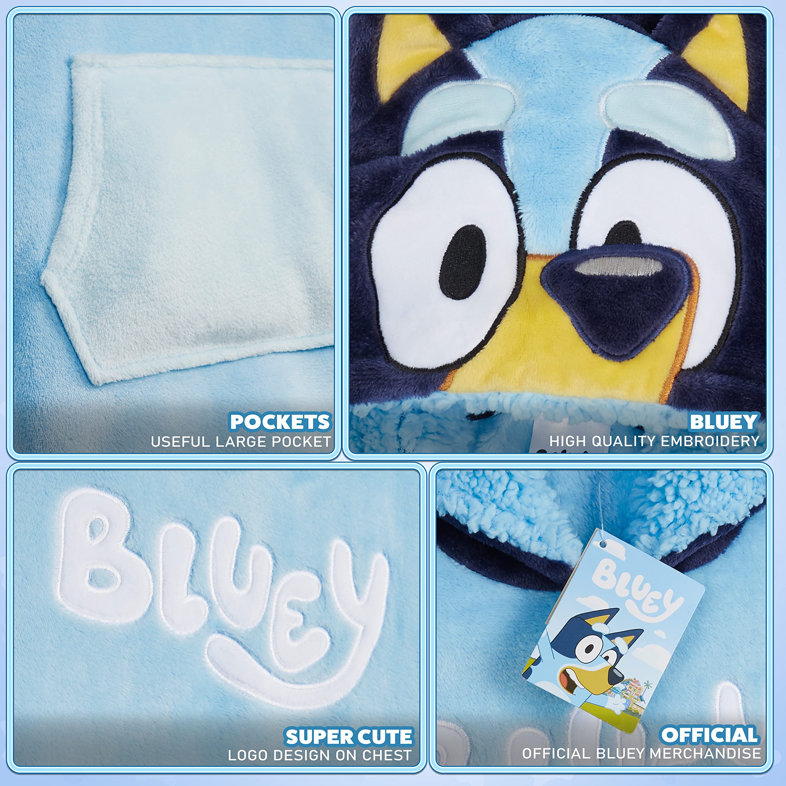 Bluey Girls Fleece Poncho - Cosy Fleece Oversized Hoodies for Kids (Blue/Navy, 4-6 Years)