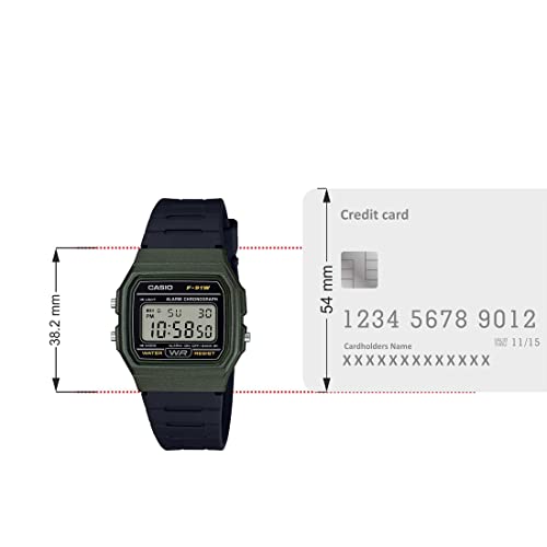 Casio Unisex Watch in Resin/Acrylic Glass with Date Display and LED Light - Water Resistance & Alarm, Green, 38.2 x 35.2 x 8.5 mm, Strap (F-91WM-3AEF)