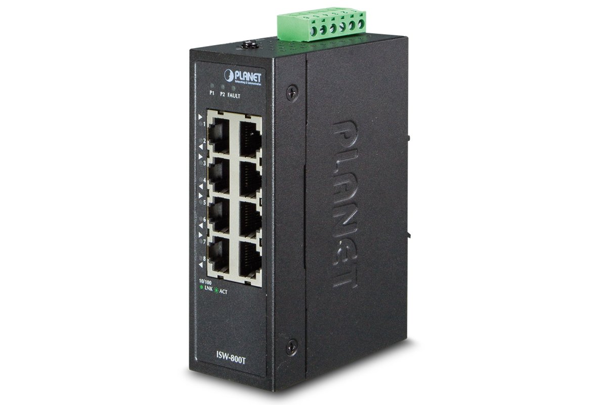 PLANET ISW-800T IP30 Compact Size 8-Port 10/100TX Industrial Fast Ethernet Switch (-40~75 degrees C)