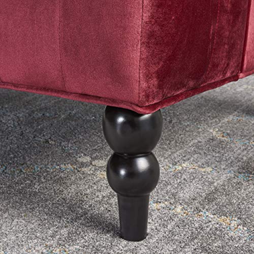 GDFStudio Leona Modern Glam Tufted Velvet Wingback Loveseat, Wine and Dark Brown