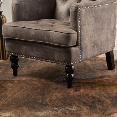 GDFStudio Medford Brown Tufted Club Chair, Fabric Accent Chair with Studded Nailhead Accents