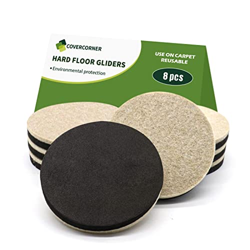 COVERCORNER Felt Furniture Sliders for Hardwood Floors 8 PCS - 3 1/2 inch Furniture Moving Slider – Heavy Duty Felt Movers Sliders Chair Legs Floors Protectors (for Hardwood Floors)