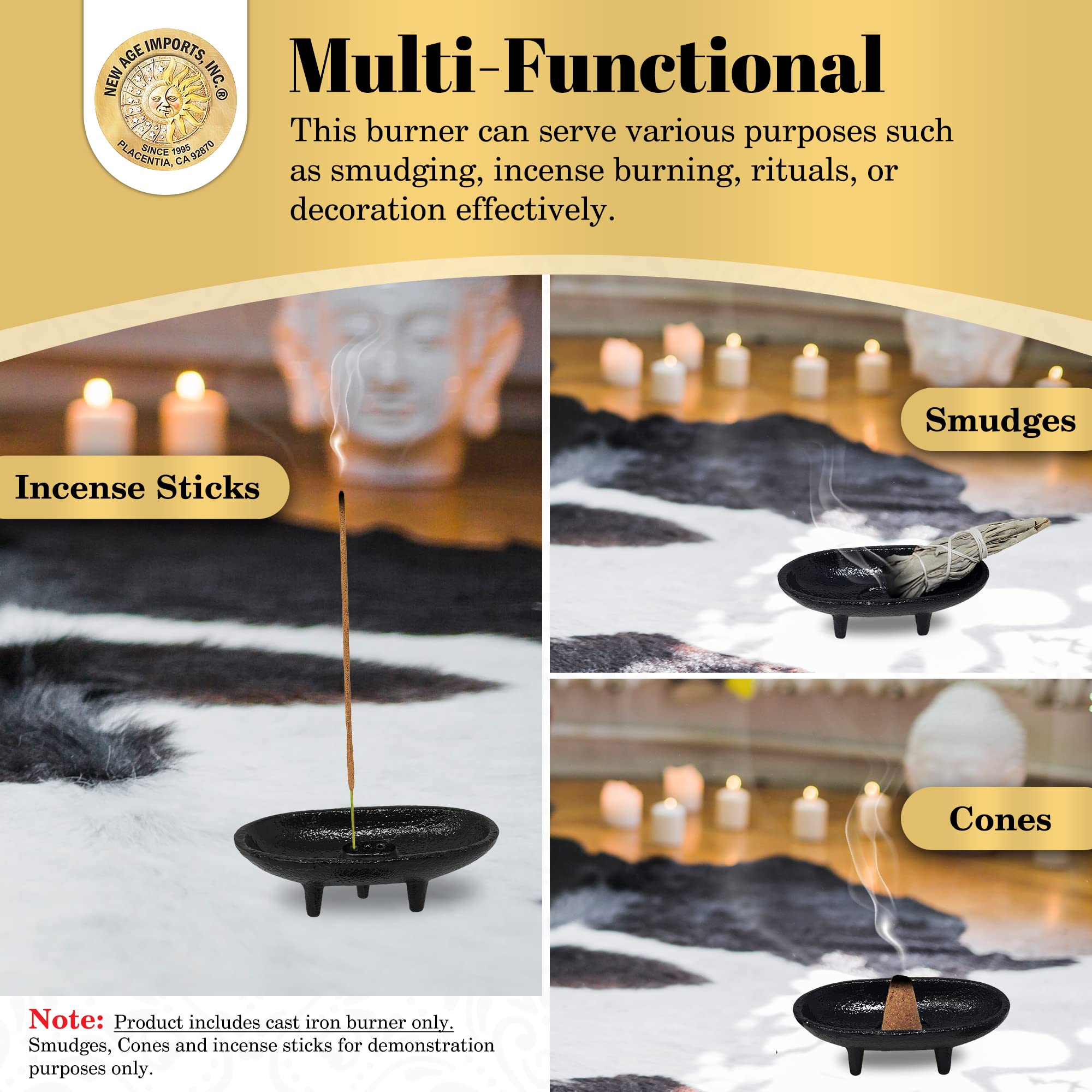 Cast Iron Incense Burner 4" L 2" H, Ideal for smudging, Incense Burning, Ritual Purpose, Decoration etc. (4" L)