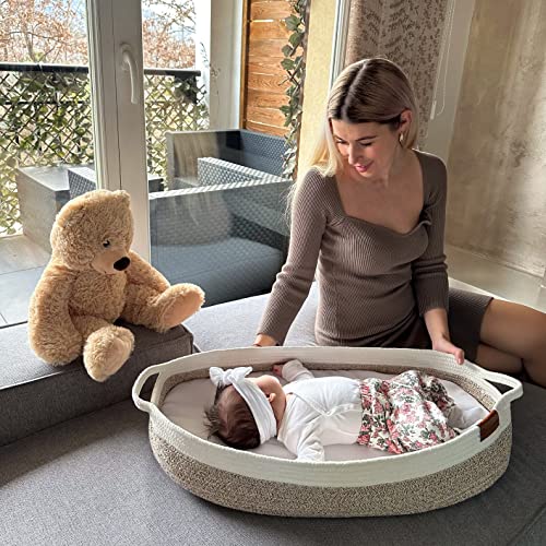 Lullababy and Co Baby Changing Basket with Two Covers β Practical Basket with Foam Pad β Cotton Rope Diaper Changing Station with Waterproof Cover - Changing Table Topper