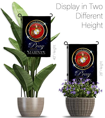 Breeze Decor Pray United Garden Flag Set with Stand Armed Forces Marine Corps USMC Semper Fi State American Military Veteran Retire Official House Yard Gift Double-Sided, Made in USA