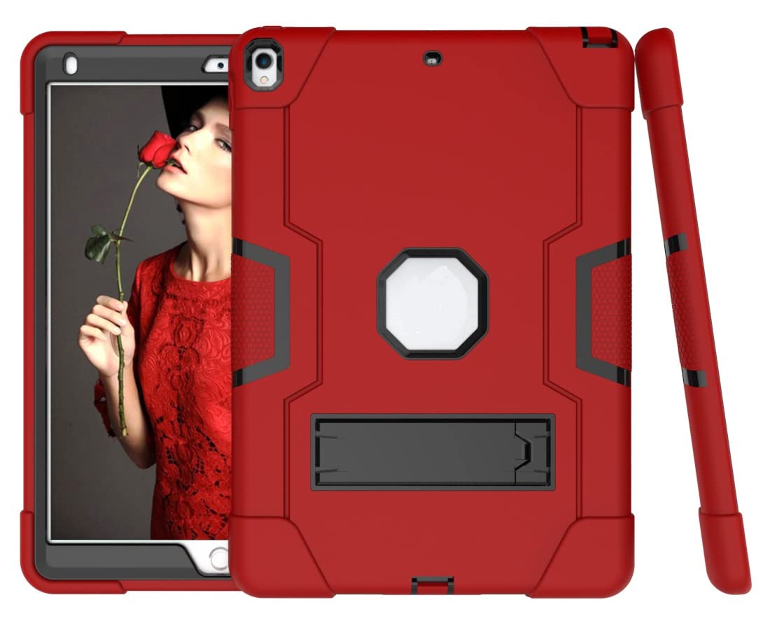 Jaorty Case for iPad Air 3 10.5" 2019,for iPad Pro 10.5 inch 2017 Case,3 in 1 Hybrid [Soft&Hard] Heavy Duty Rugged Stand Shockproof Anti-Slip Anti-Scratch Full-Body Protective Case,Red/Black