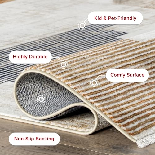 nuLOOM Fringed Performance Indoor Area Rug, Power Loomed, Easy Clean, Durable, Non-Shed, 8' x 10', Vanita Beige