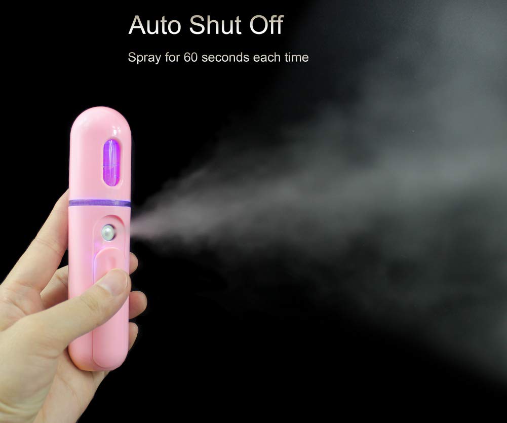 Nano Facial Mister, Portable Mini Cool Mist Facial Steamer Moisturizing Hydrating Face Sprayer for Skin Care, Makeup, Cleaning Pores,Eyelash Extensions,Summer Cool (Pink)