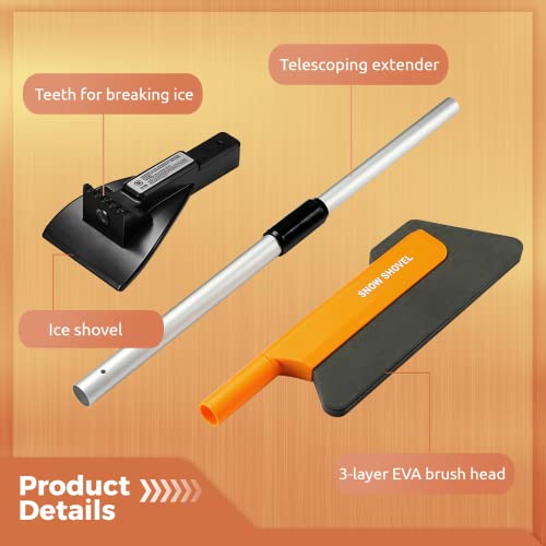 Coxeer Ice Scraper for Car Windshield, Snow Brush and Scraper for Car with Detachable ABS Ice Squeegee and EVA Sponge Brush, 37 Inch Extendable Car Snow Cleaner Scratch Free Removal Tool